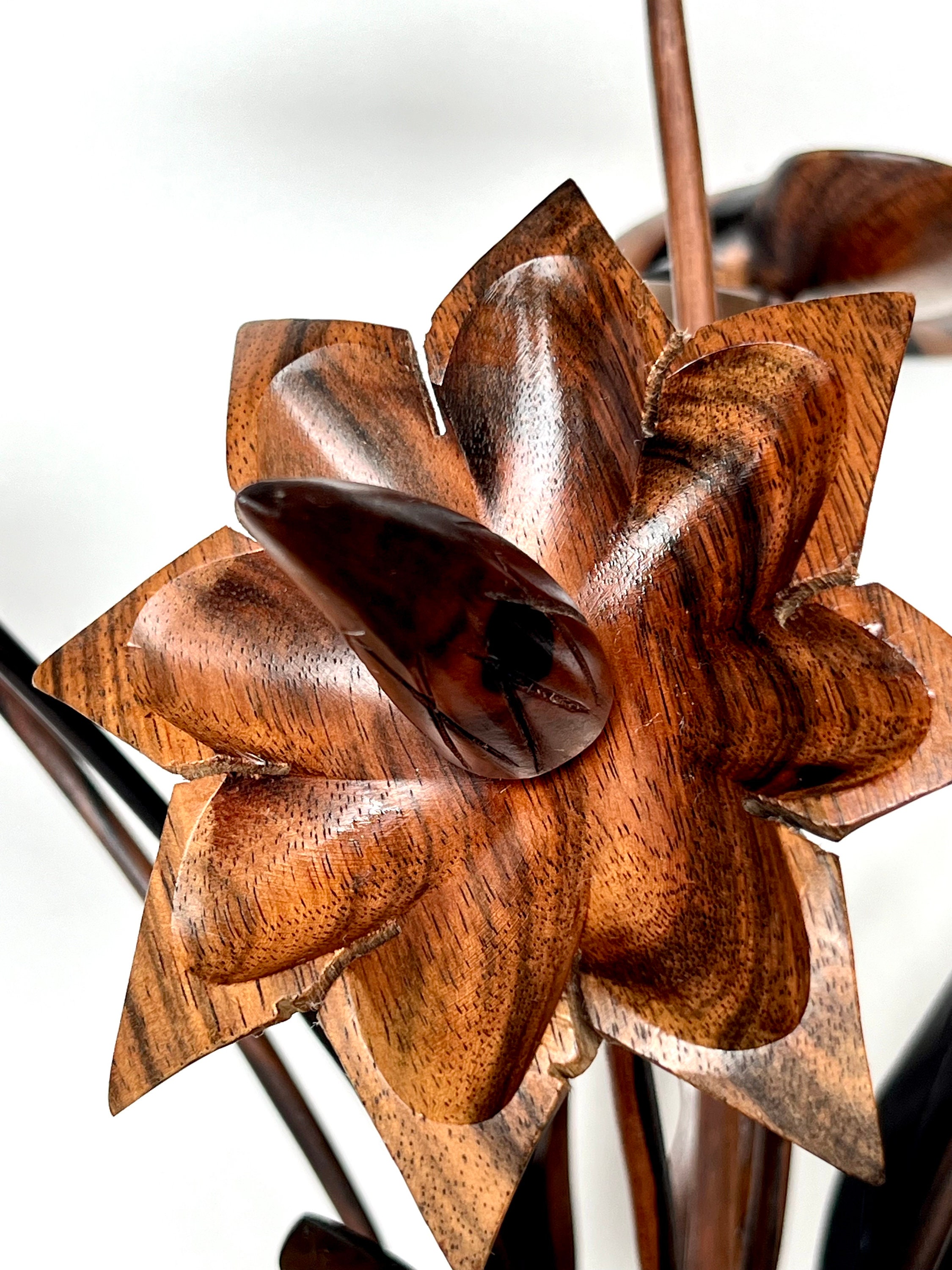 Vintage MCM Wood Flower Arrangement Sculpture Anthurium Mid Century ...