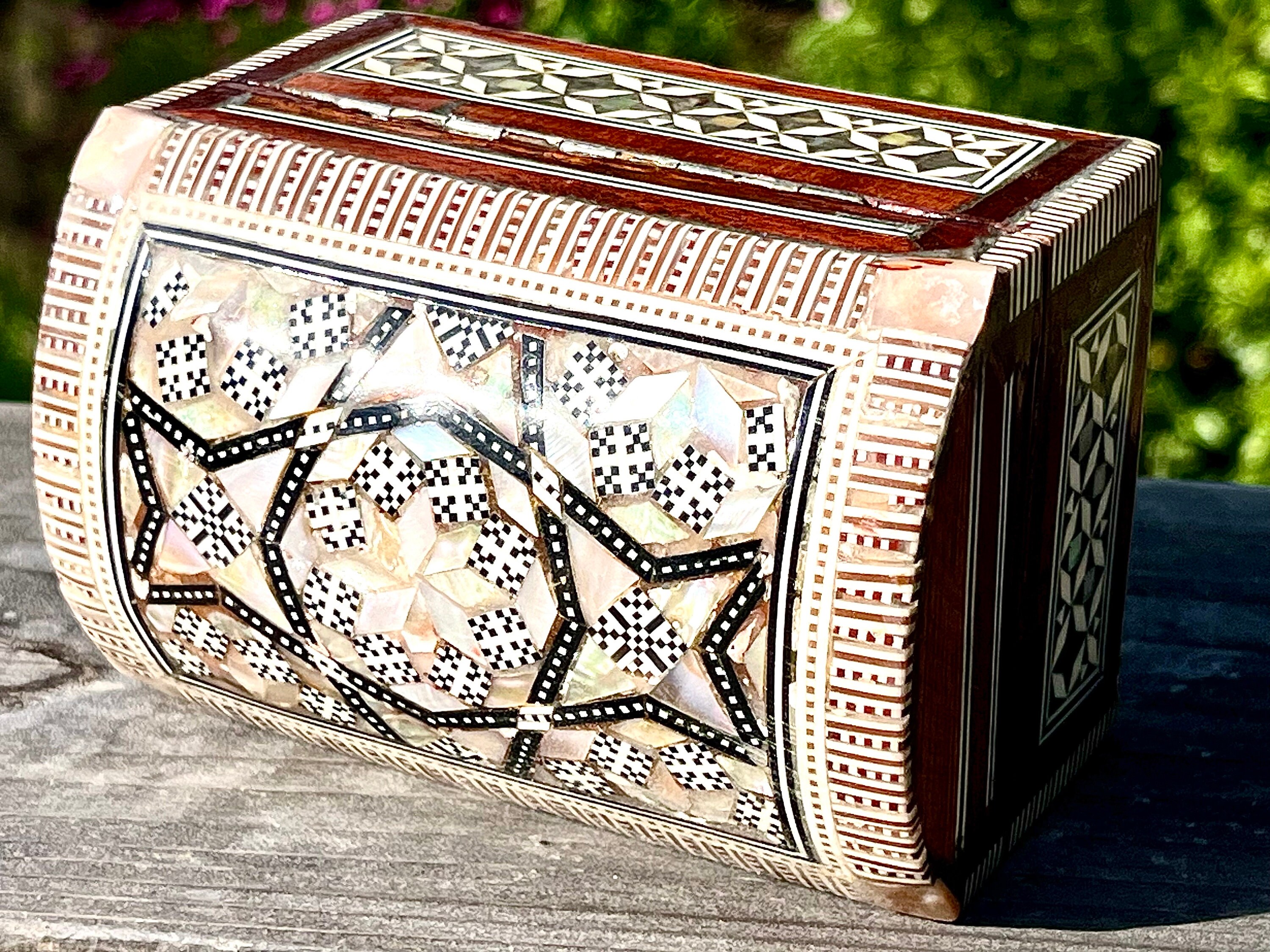 Mother of Pearl Inlay Jewelry Box Dome Lid, Vintage Small Middle ...
