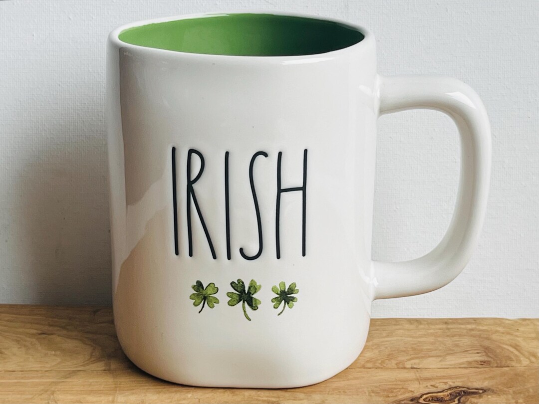 Rae Dunn Irish Coffee Mug Green Inside Four Leaf Clover Magenta 18fl ...