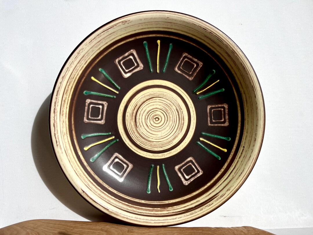 Mid-century West German Shallow Pottery Bowl With Colorful Radial ...