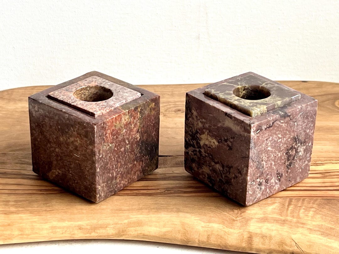 Ten Thousand Villages Stone Cube Candle Holder Set of 2- Convertable ...
