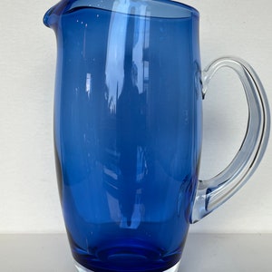 Blenko Style Cobalt Blue Pitcher Clear Handle/ Base. Heavy 4lb / 10.5 ...