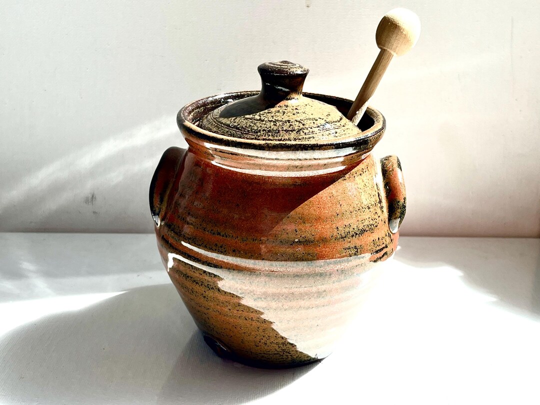 Sweet Raku Fired Red Clay Honey Pot With Wooden Scoop Studio Pottery - Etsy