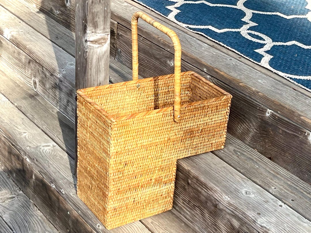 Classic Natural Wicker Vintage Stair Step Basket - Sturdy With Wire ...