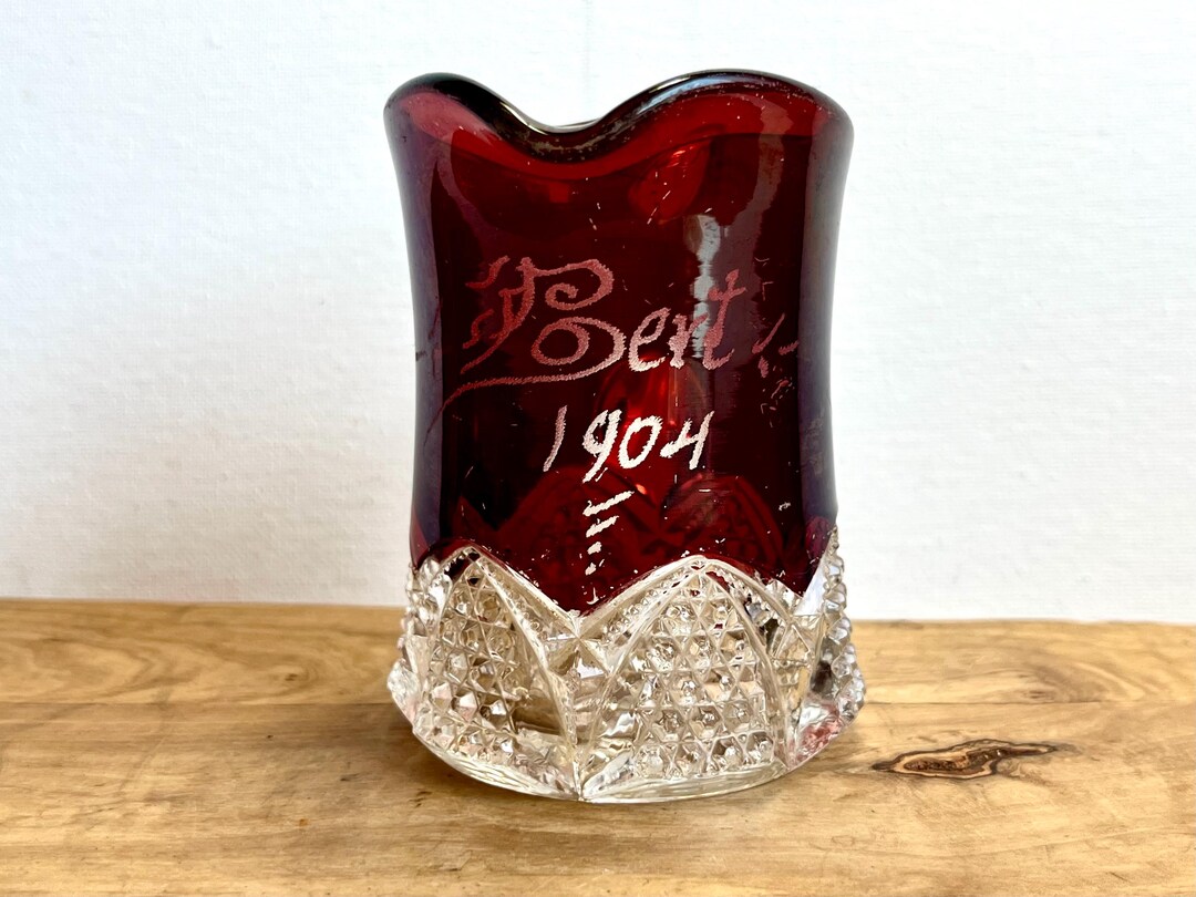 Antique Ruby Red Flash Glass Souvenir Pitcher Creamer “bert” 1904 - Etsy