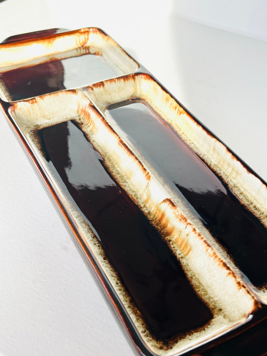 Vintage Pfaltzgraff Brown Drip 15" Relish Tray or Cheese and Cracker ...