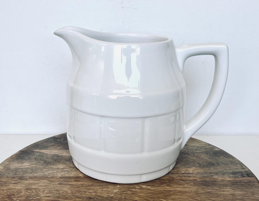 Vintage Williams Sonoma White Ceramic Barrel Style Pitcher Made in ...