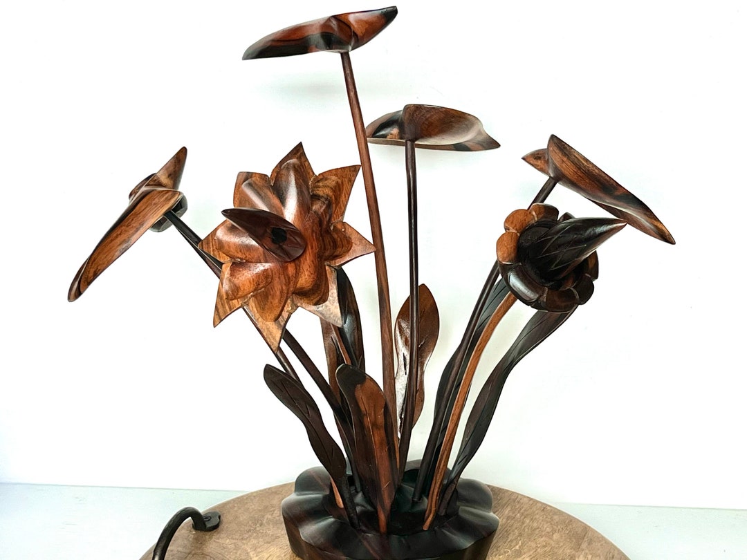 Vintage MCM Wood Flower Arrangement Sculpture Anthurium Mid Century ...