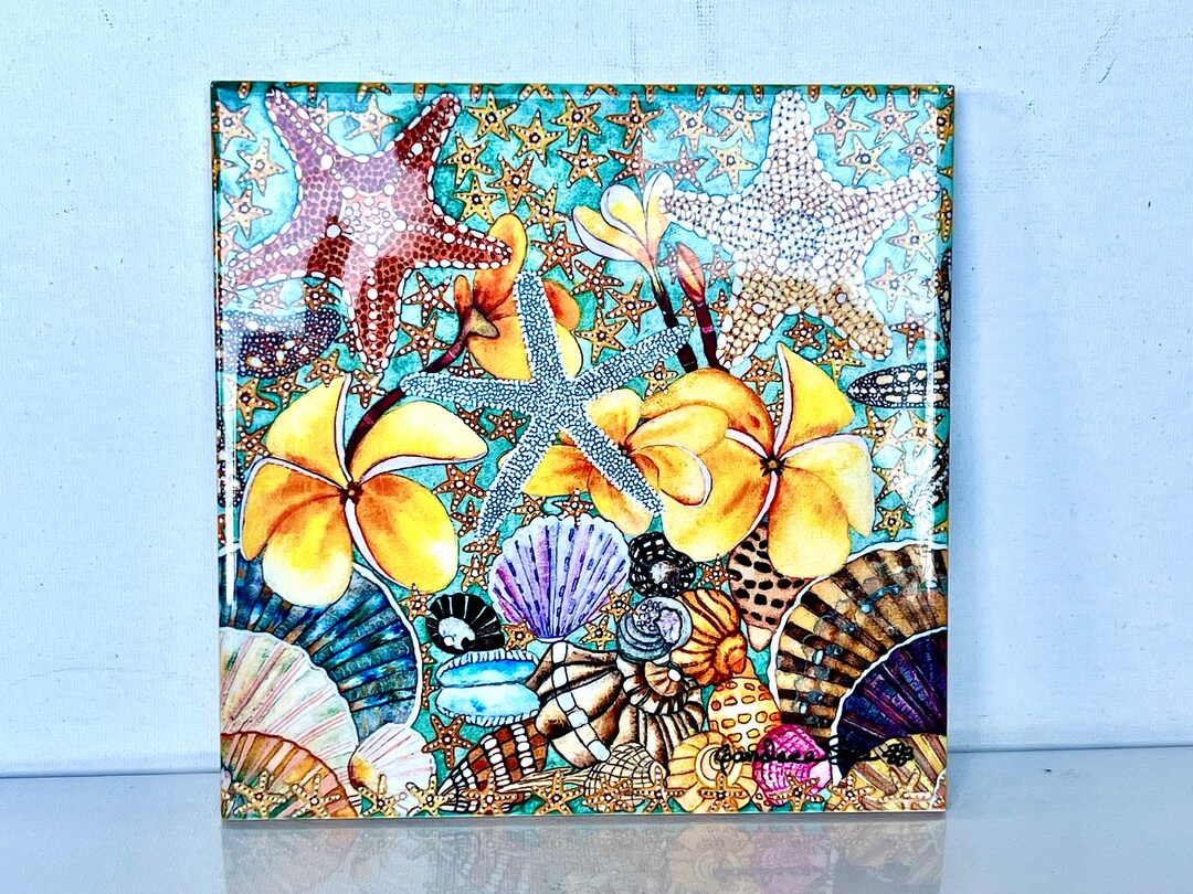Shellshocked Ceramic Tile. Starfish, Seashells 6". Artwork by Candace ...