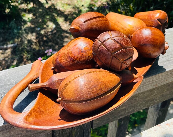 Vintage Leilani Monkey Pod Centerpiece Wood Tray With Wood Fruit / Mid ...