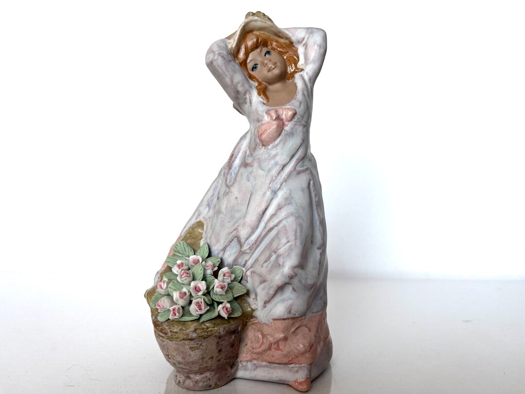 Nadal Spain Porcelain Girl W/flowers & Pots Figure 7”tall - Etsy