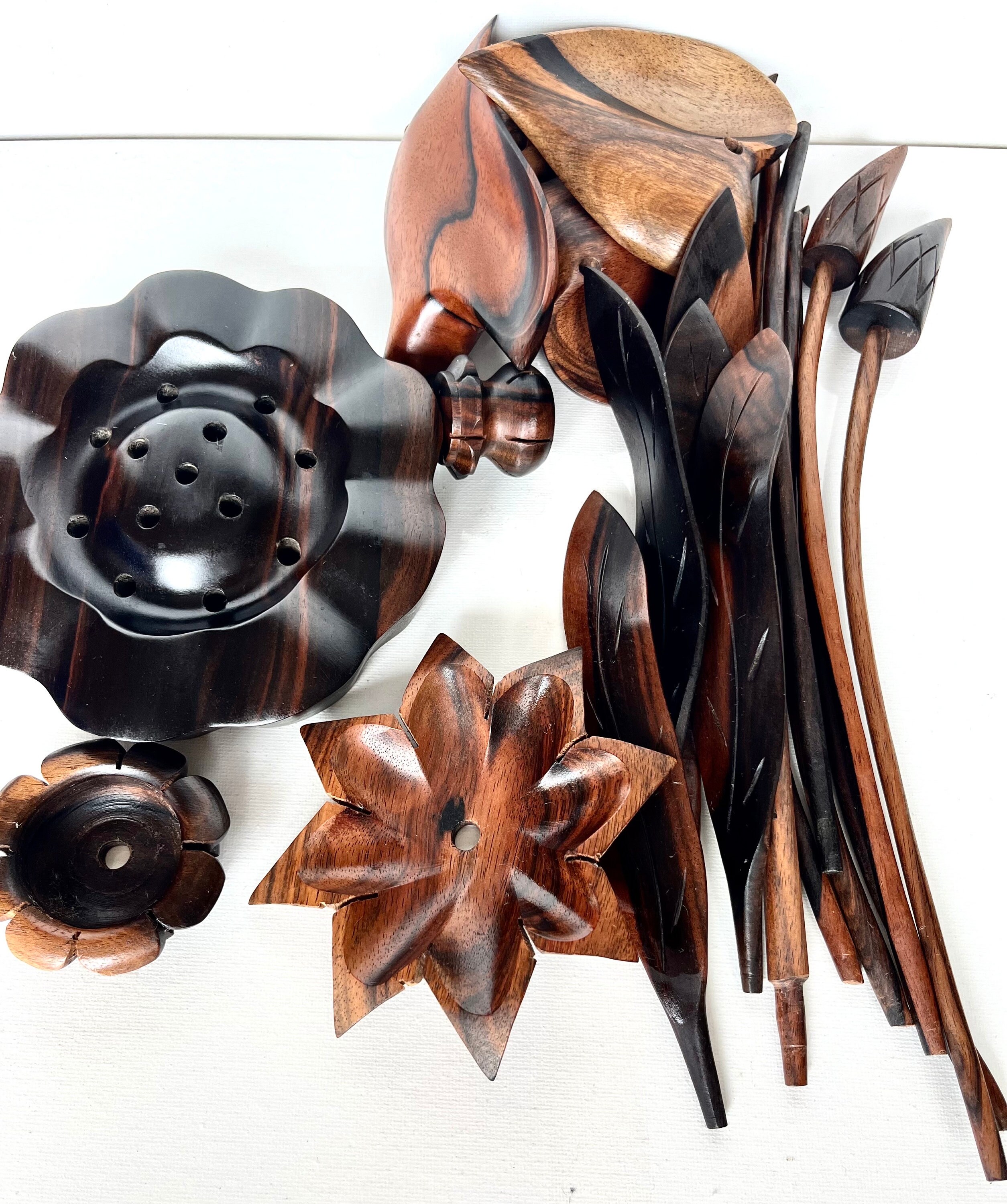 Vintage MCM Wood Flower Arrangement Sculpture Anthurium Mid Century ...