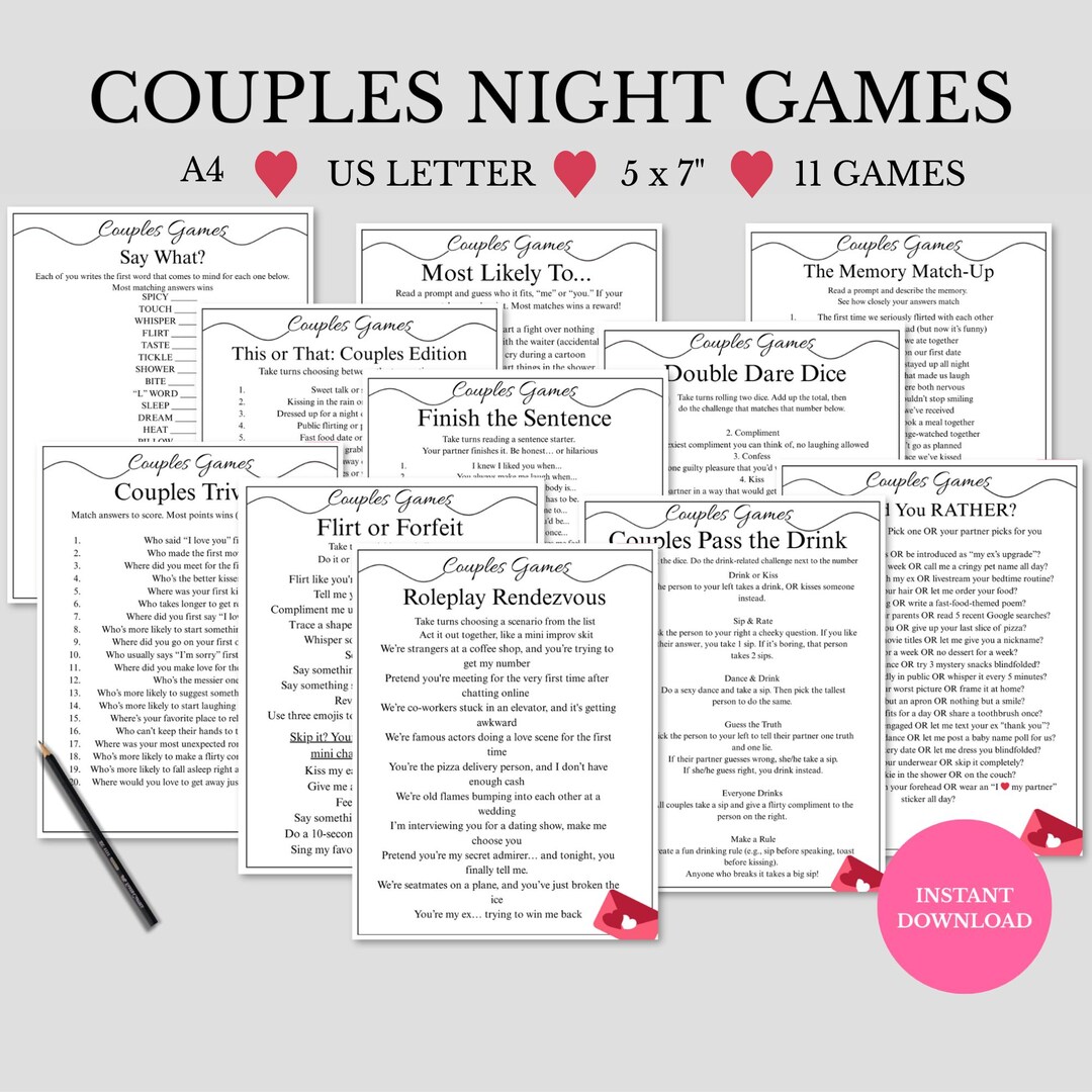 Printable Couples Games Bundle, Date Night Activities, Digital Romantic ...