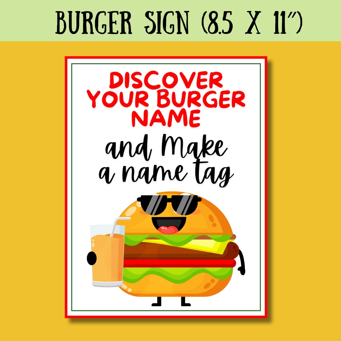 What's My Burger Name Game, Burger Party Game, Printable Burger Games ...