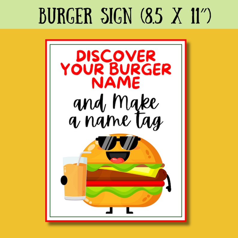 What's My Burger Name Game, Burger Party Game, Printable Burger Games ...
