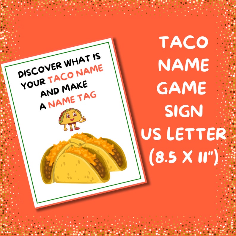 What's Your Taco Name and Nametags, Taco Party Game, Taco Tuesday Name ...