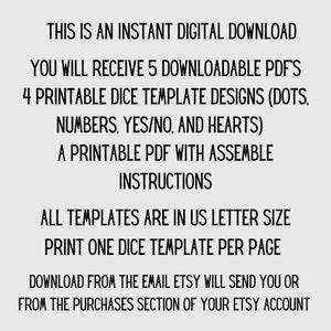 4 Printable Paper Dice Template Bundle, PDF Dice Numbers & Dots, Paper ...