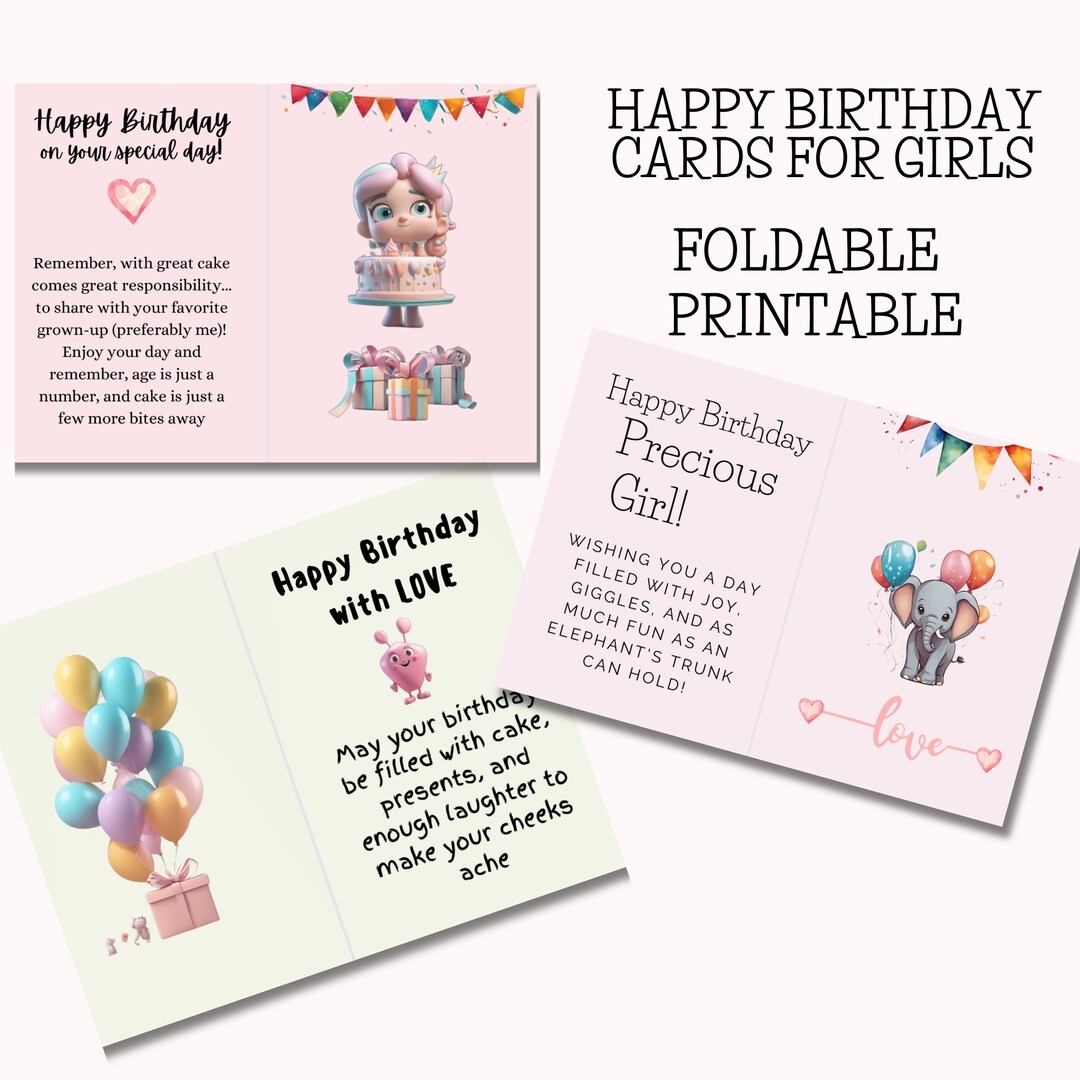 Charming Set of 3 Printable Birthday Cards for Little Girls - With ...