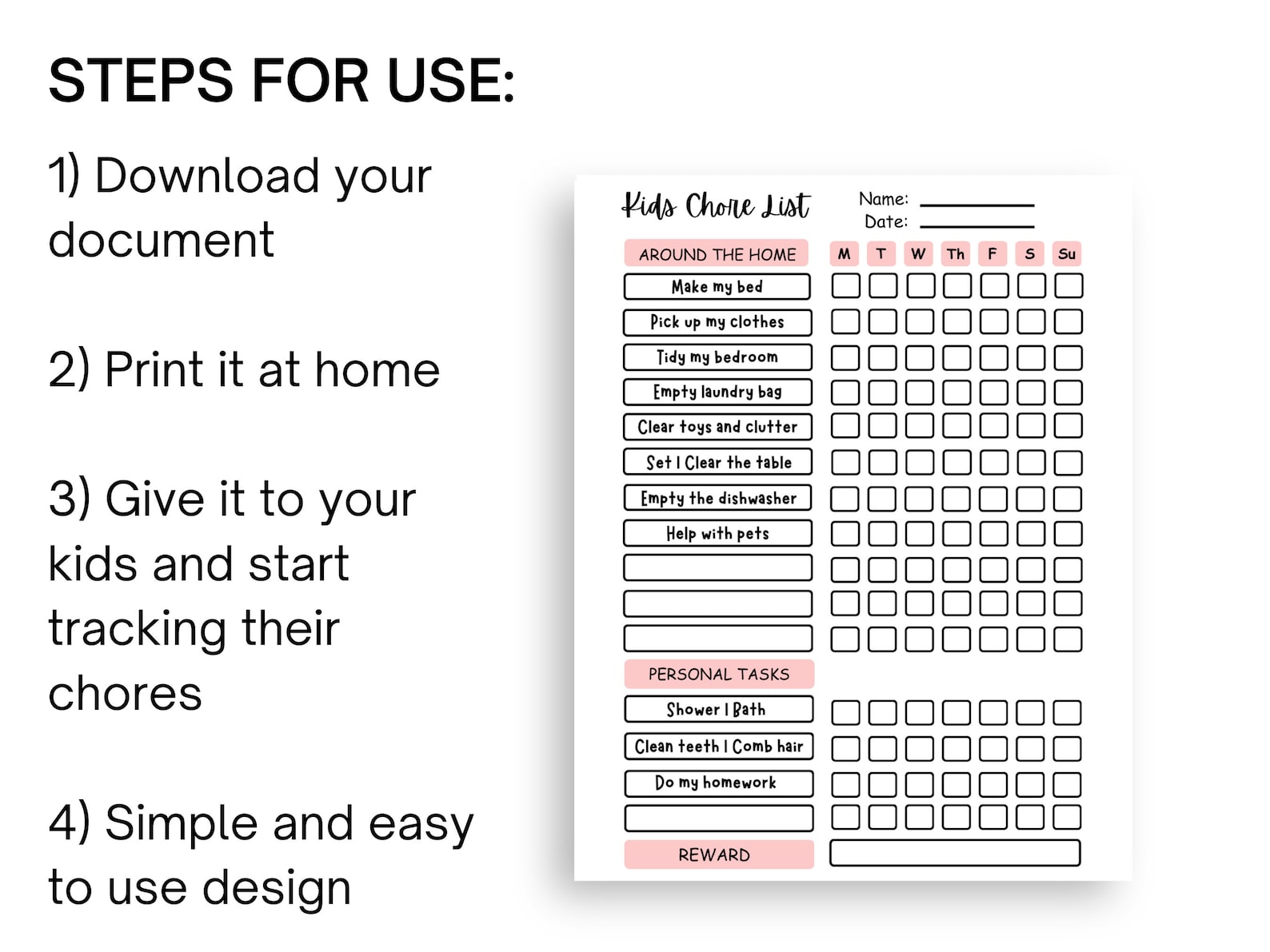 Kids Chore Chart Checklist Tracker Printable - Etsy
