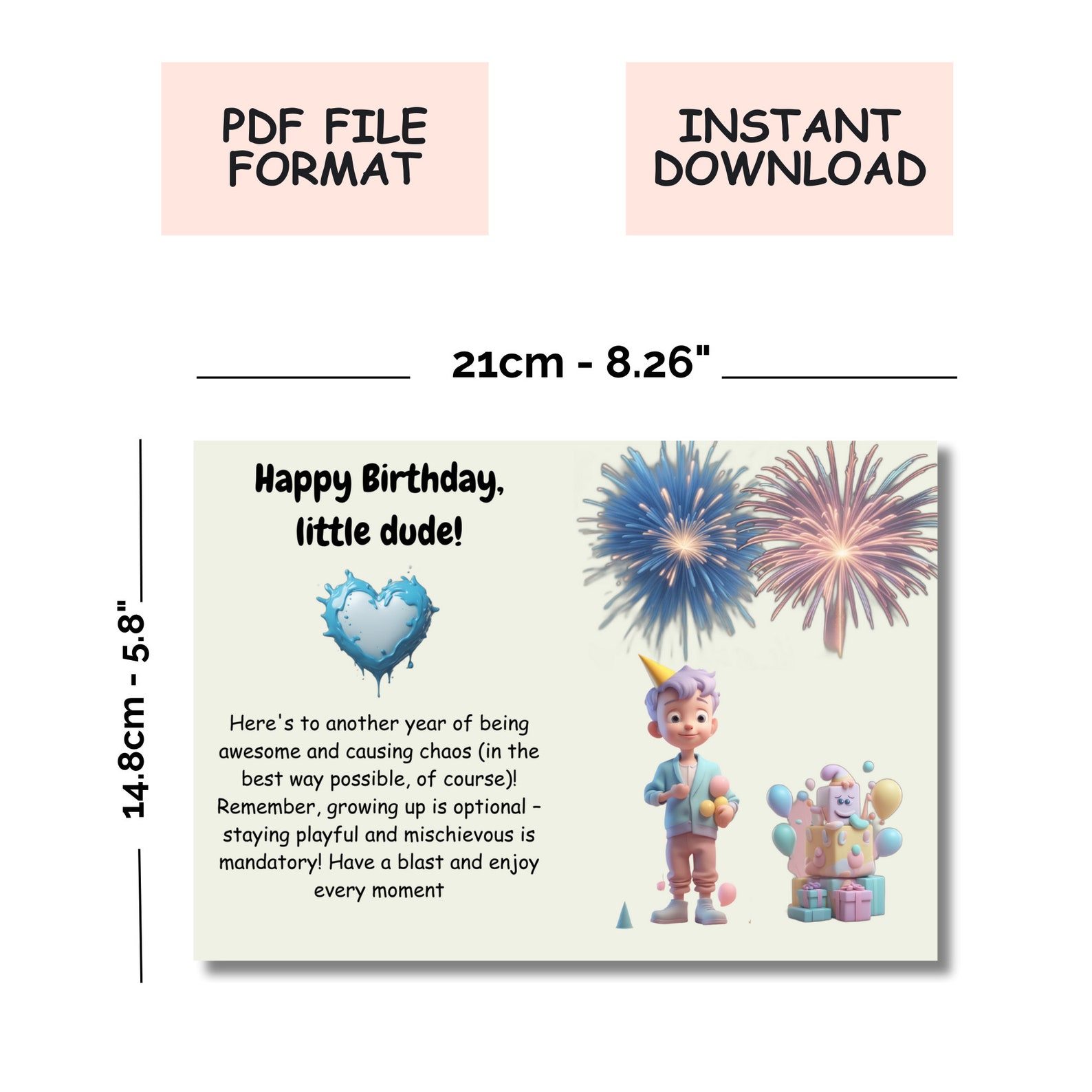 Happy Birthday Printable Cards for Kids, Kid Boy, Kid Girl, PDF Cute ...