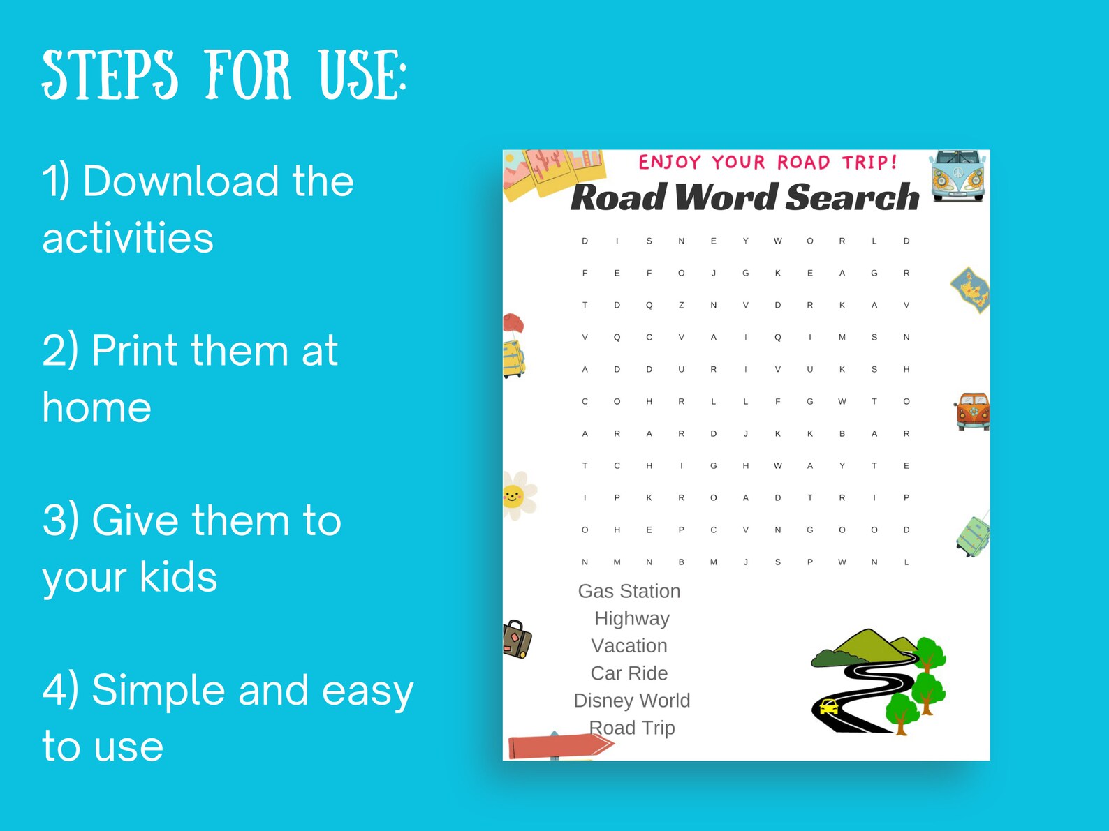 Printable Road Trip Activities for Kids L Road Trip Activity Sheets L ...