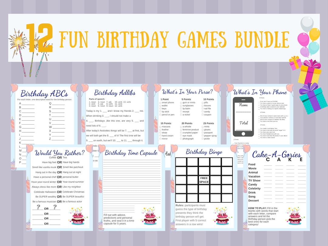 Printable Birthday Games L Birthday Games for Her L Birthday Games for ...