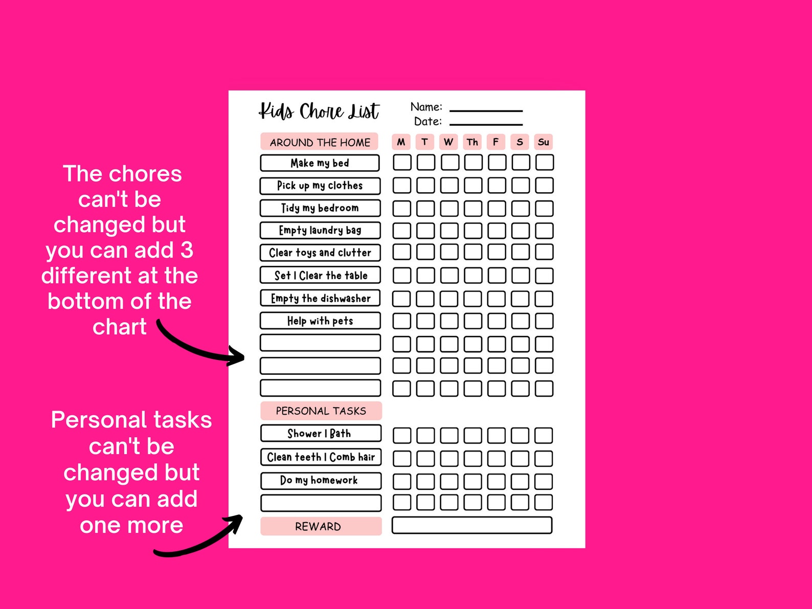 Kids Chore Chart, Checklist Tracker Printable, Responsibility Chart ...