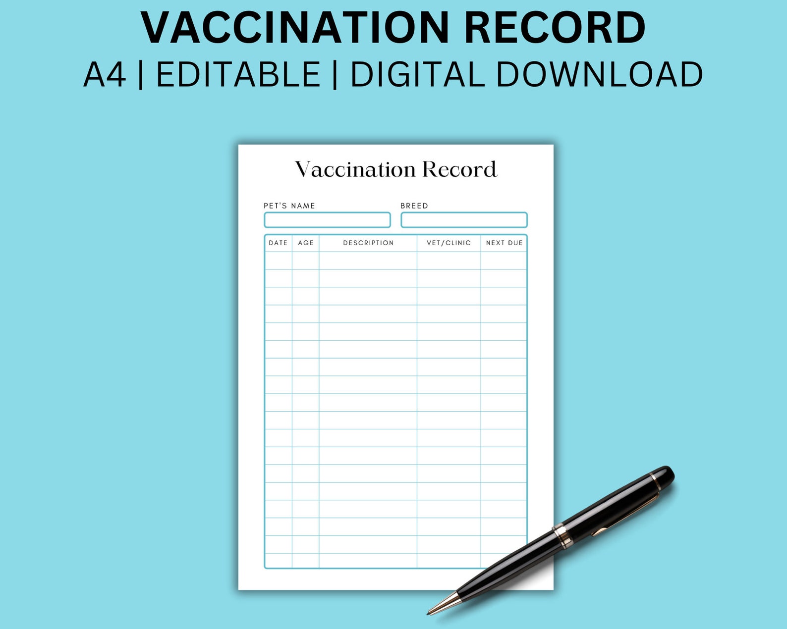 Pet Vaccination Record Pet Vaccination Log Puppy Vaccine Tracker Dog ...