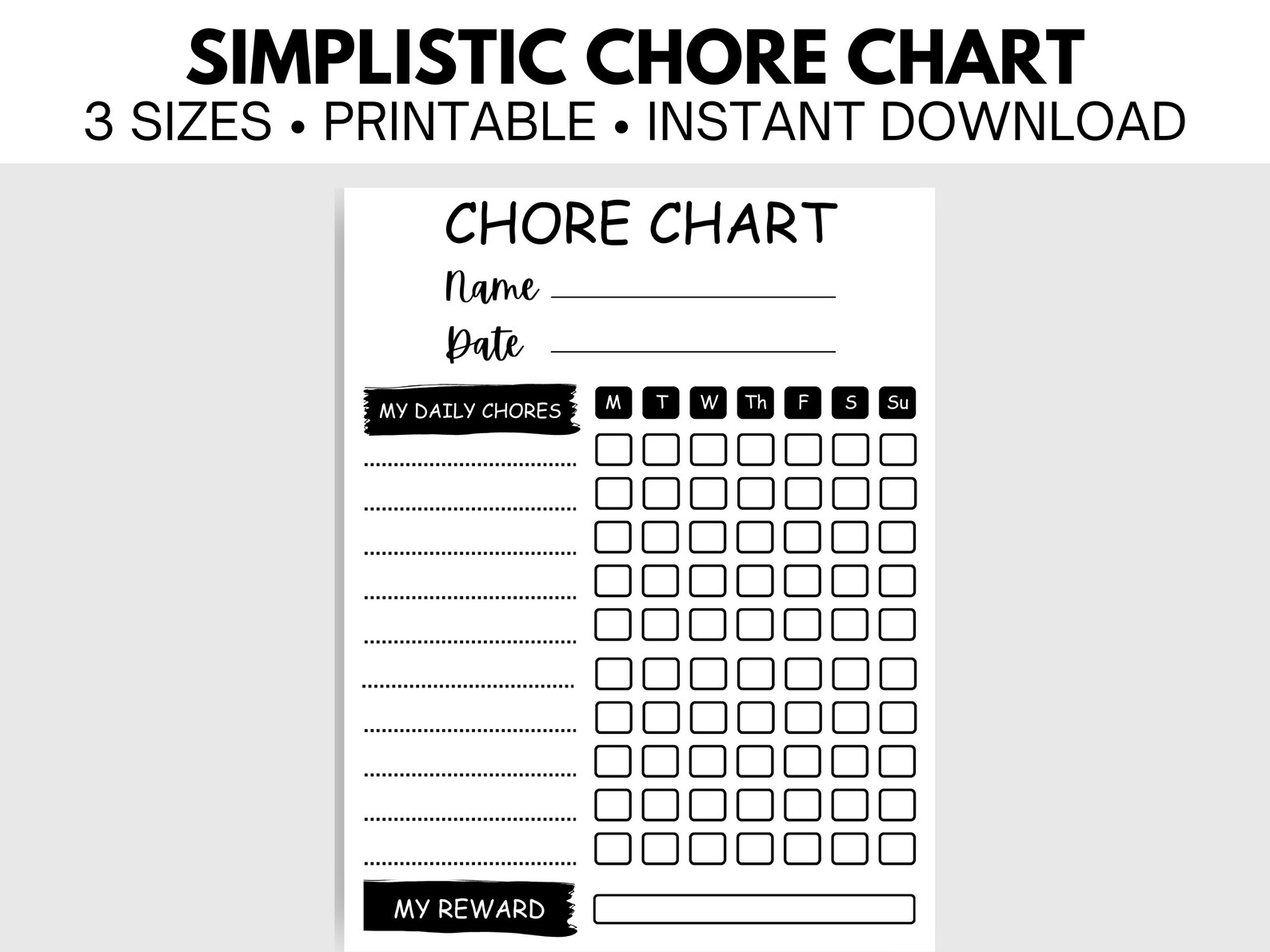 Daily Printable Chore Chart for Kids, Responsibility Chart, Chore ...