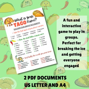 What's Your Taco Name and Nametags, Taco Party Game, Taco Tuesday Name ...