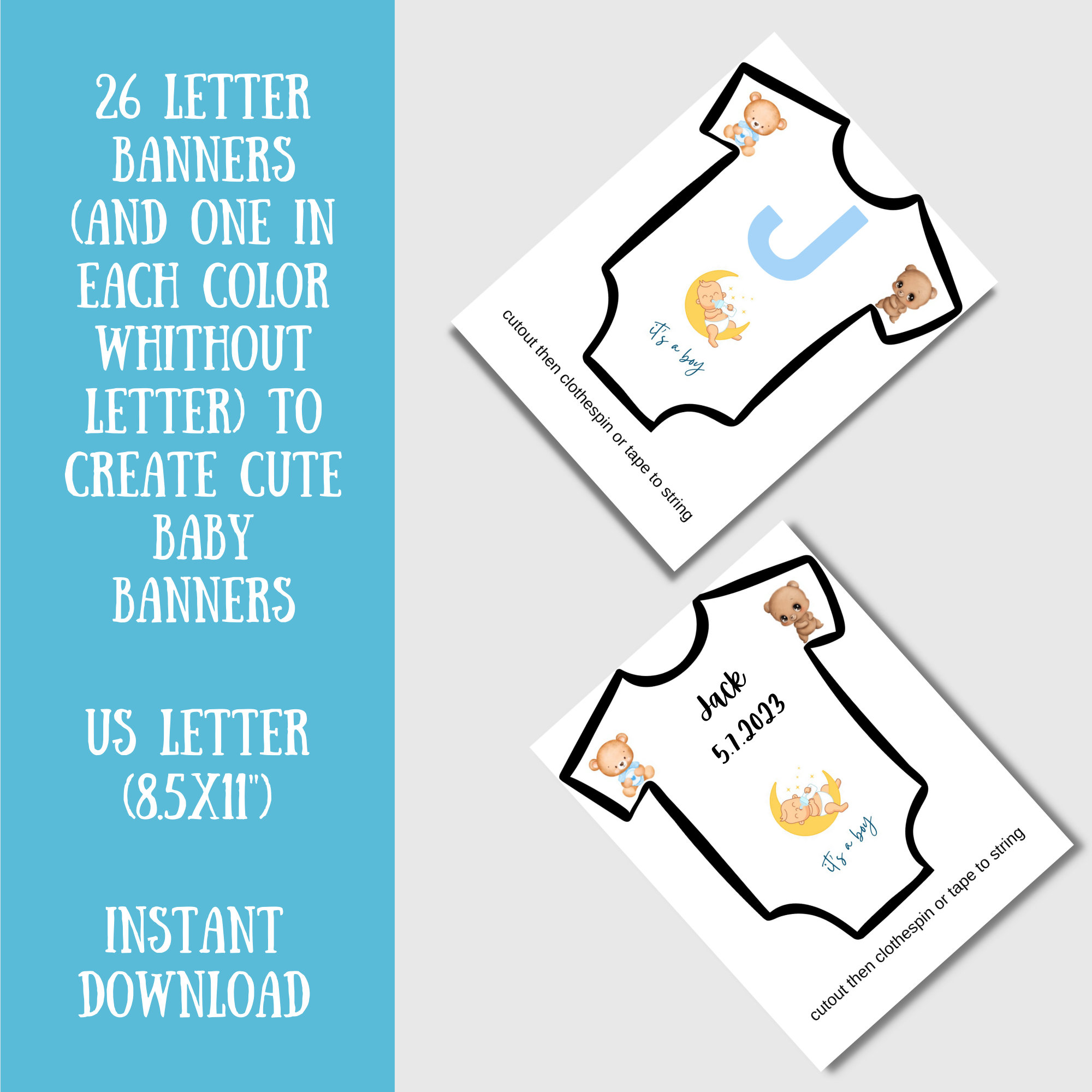 Printable A to Z Baby Bodysuit Banner Letters L Cute Printable Banner L ...