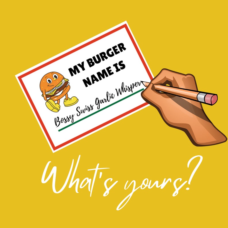 What's My Burger Name Game, Burger Party Game, Printable Burger Games ...