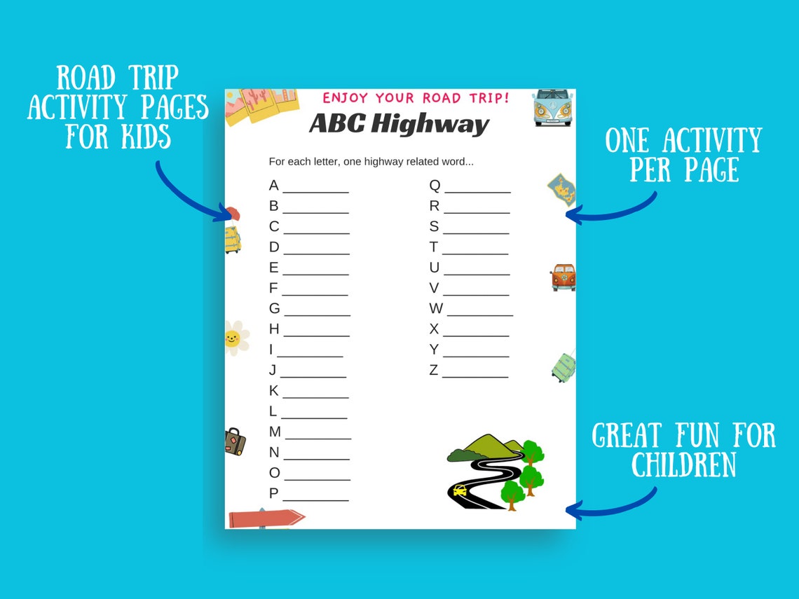 Printable Road Trip Activities for Kids L Road Trip Activity Sheets L ...