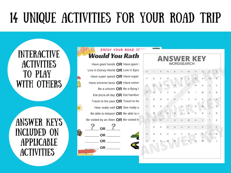 Printable Road Trip Activities for Kids L Road Trip Activity Sheets L ...