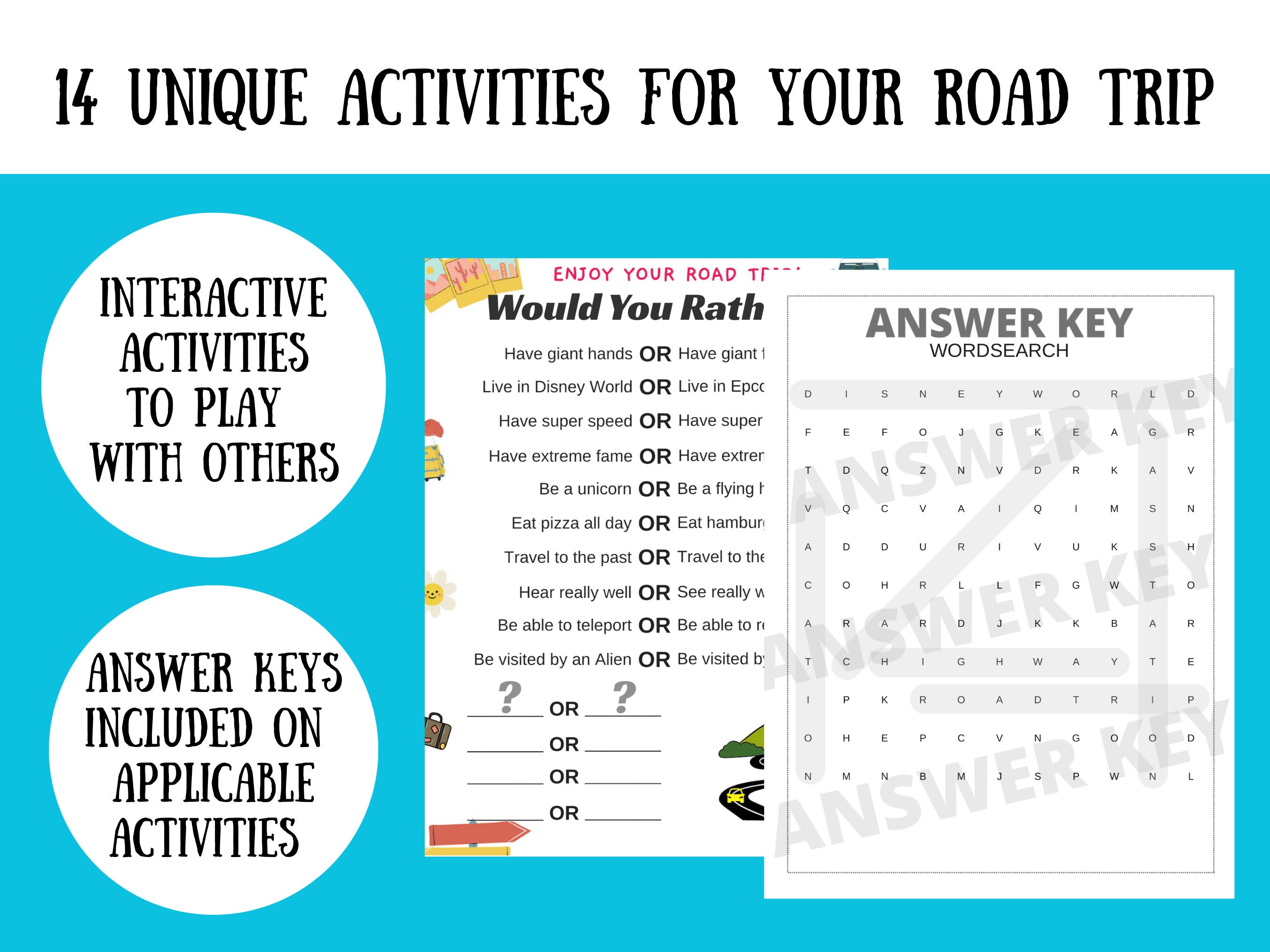 Printable Road Trip Activities for Kids L Road Trip Activity Sheets L ...