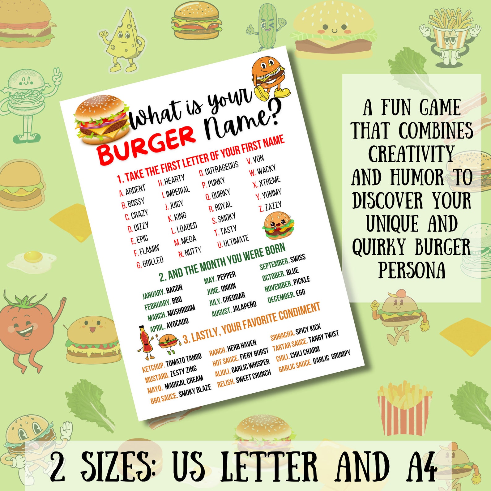 What's My Burger Name Game, Burger Party Game, Printable Burger Games ...