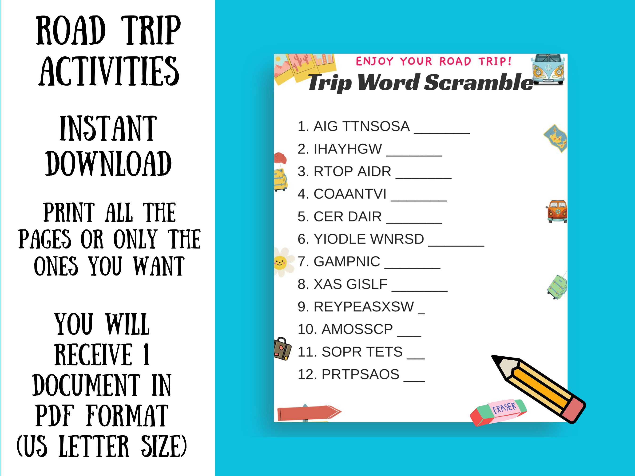 Printable Road Trip Activities for Kids L Road Trip Activity Sheets L ...
