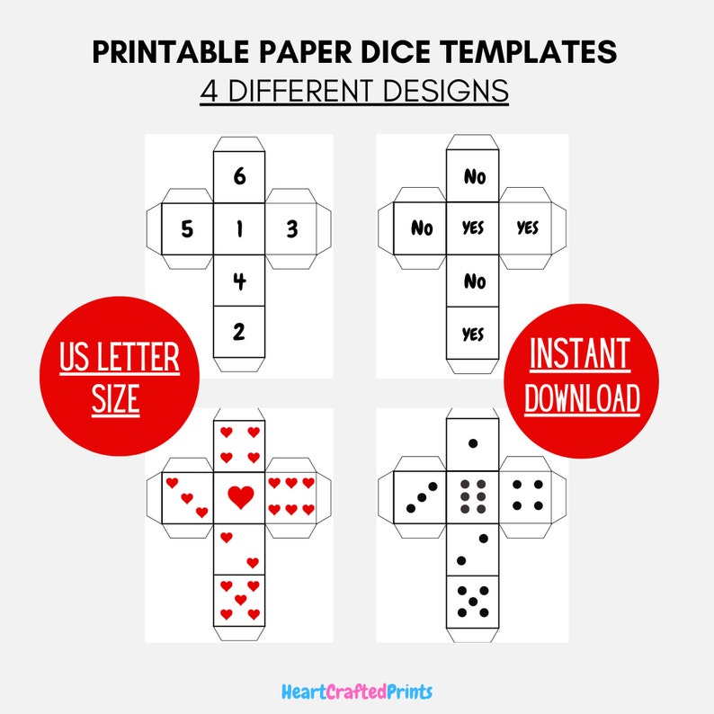 4 Printable Paper Dice Template L PDF Dice Numbers & Dots L Paper ...