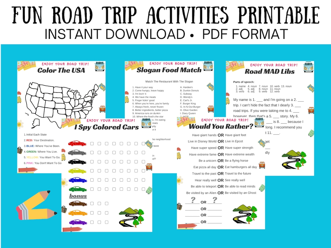 Printable Road Trip Activities for Kids L Road Trip Activity Sheets L ...