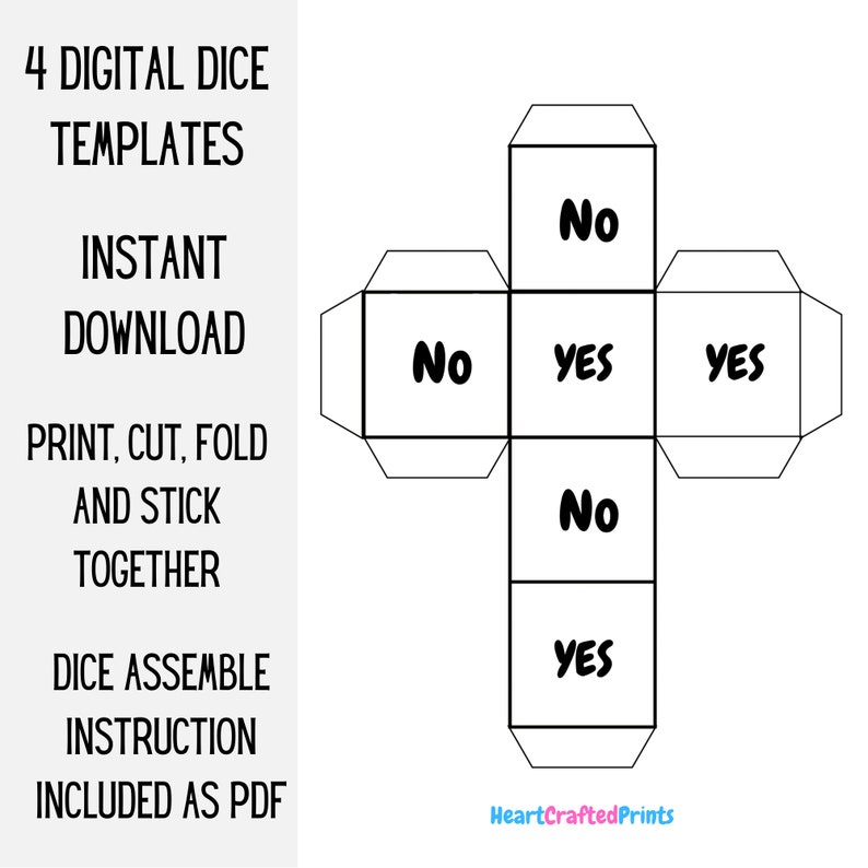 4 Printable Paper Dice Template Bundle, PDF Dice Numbers & Dots, Paper ...