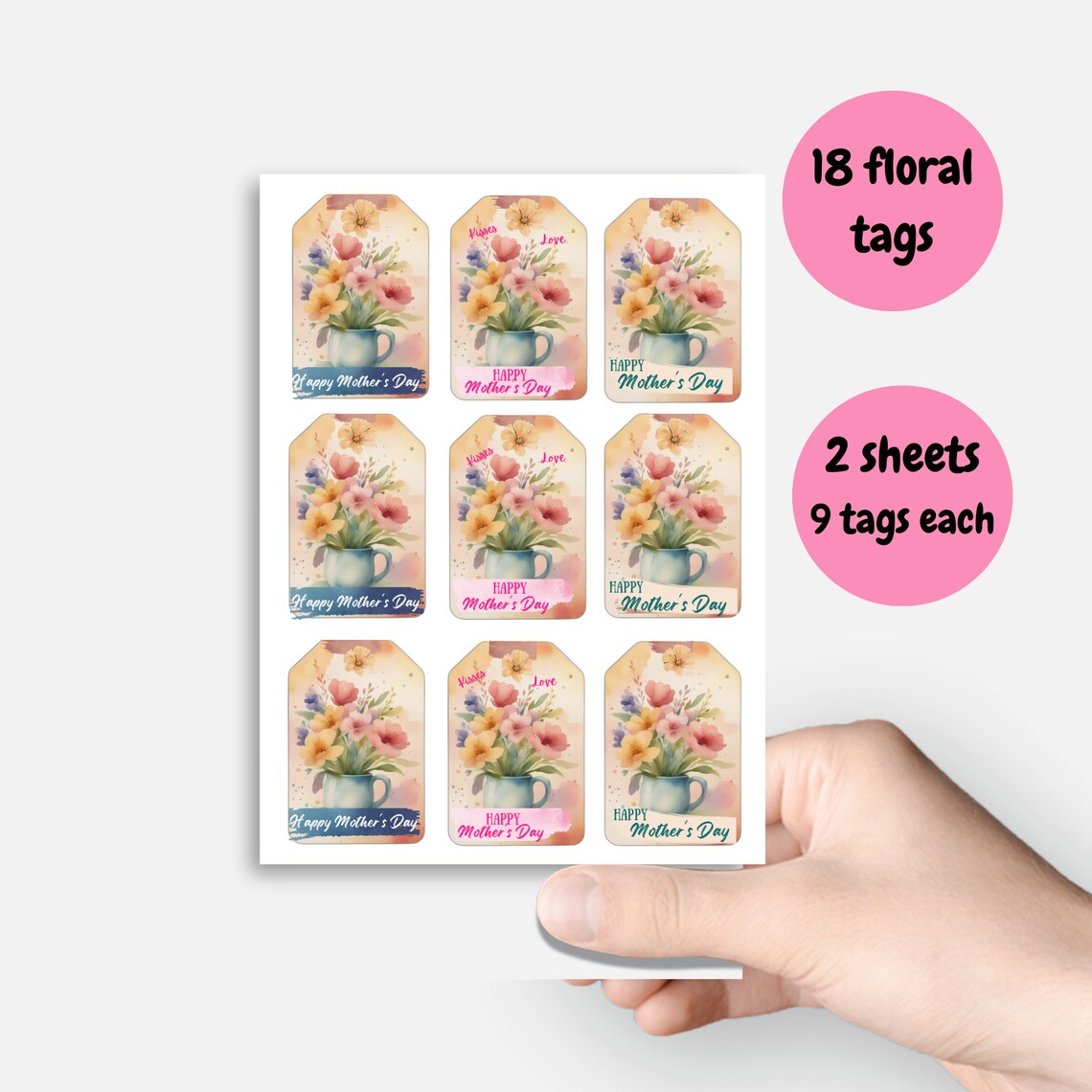 Happy Mother's Day Gift Tag Printable, Cute Mothers Day Gift Tags PDF ...