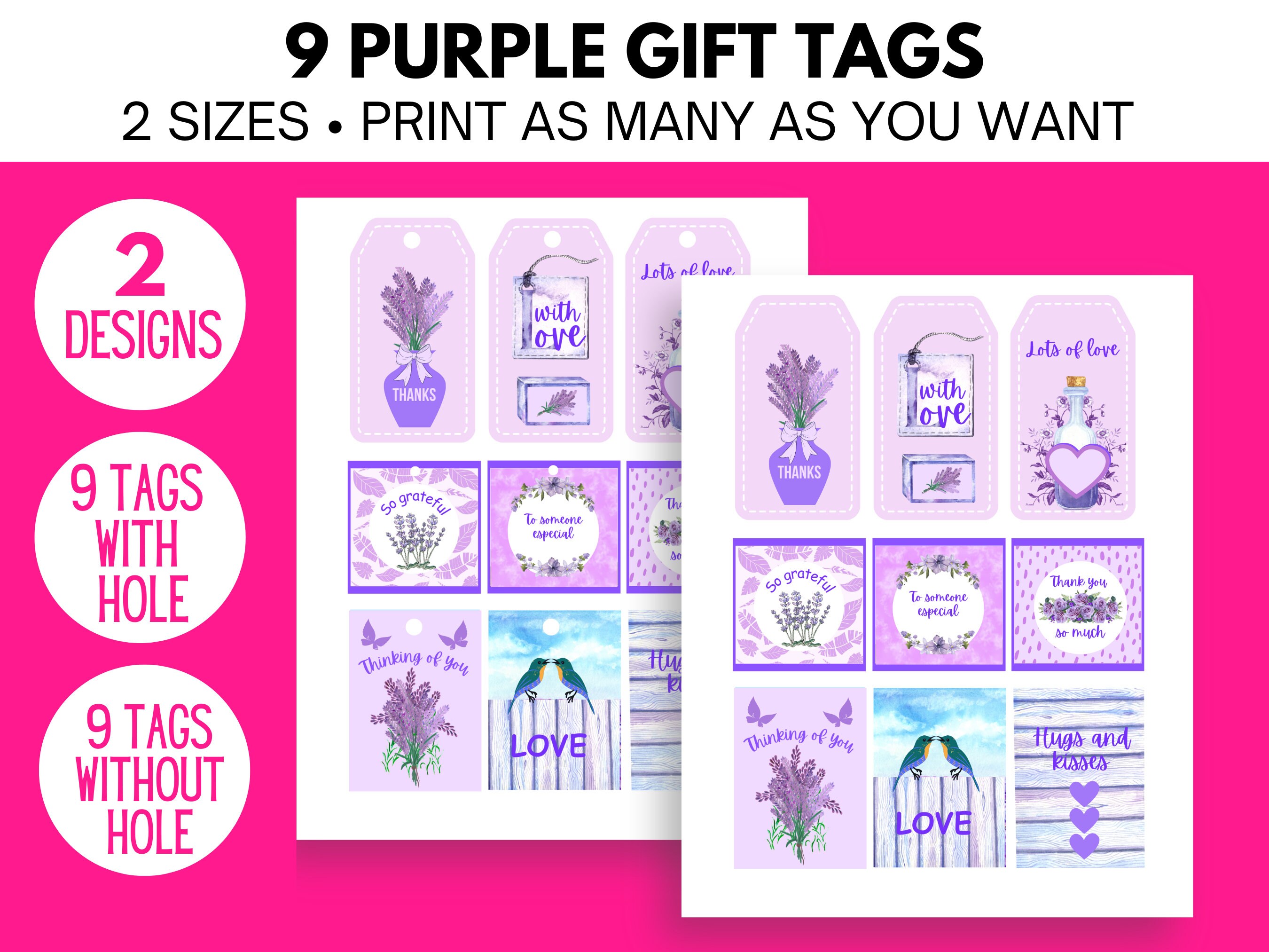 Purple Printable Gift Tags L Thank You Printable Gift Tags L Gift Tags ...