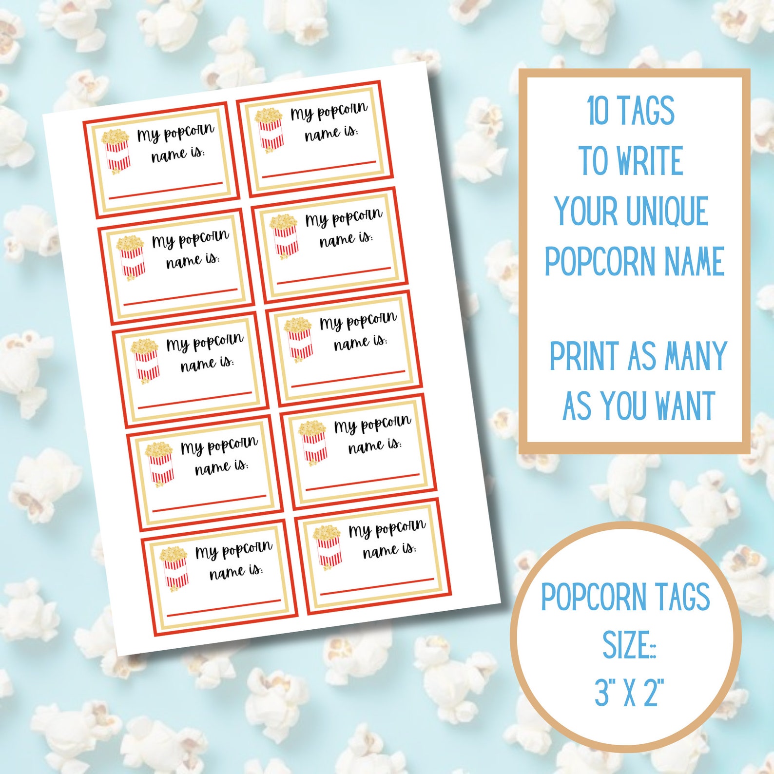 What's Your Popcorn Name Game With Name Tags & Sign, Popcorn Name ...