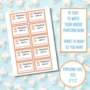 What's Your Popcorn Name Game With Name Tags & Sign, Popcorn Name ...