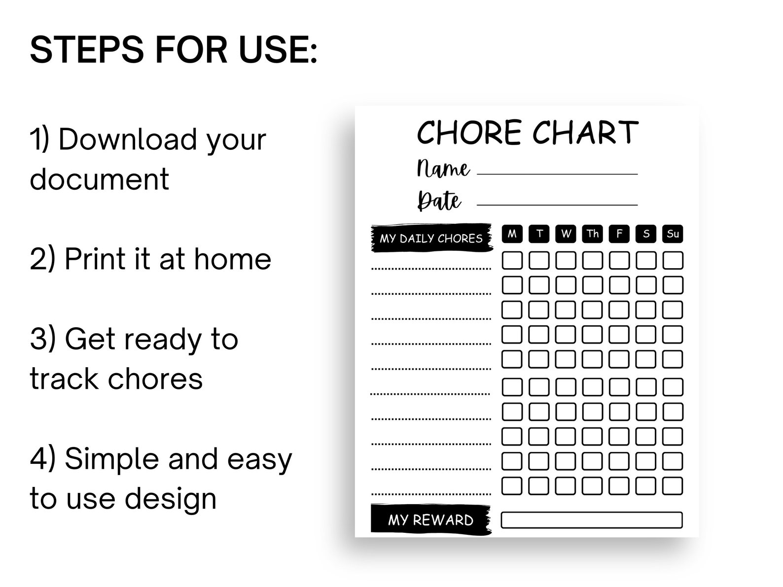 Daily Printable Chore Chart for Kids, Responsibility Chart, Chore ...