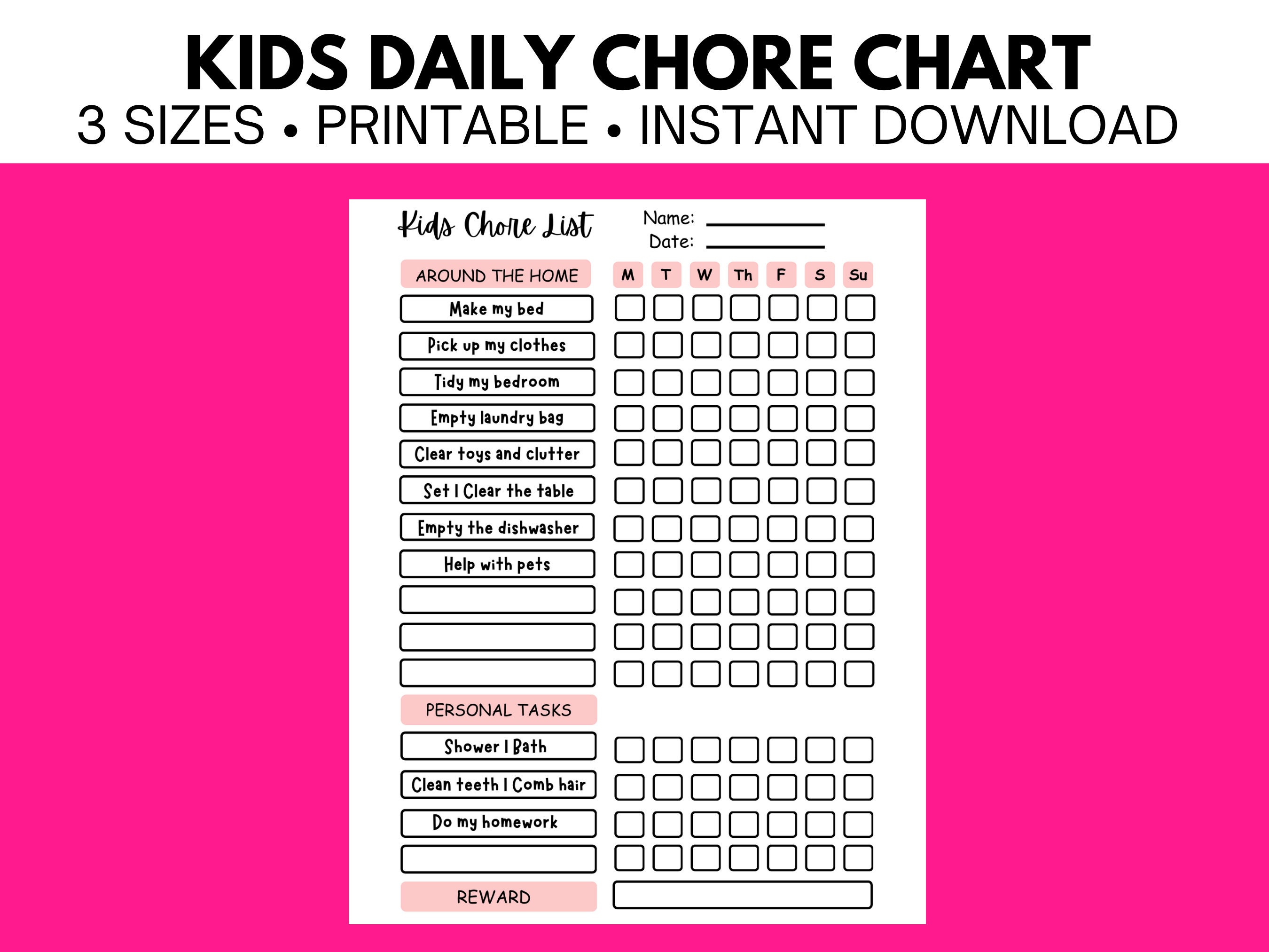 Kids Chore Chart Checklist Tracker Printable L Responsibility Chart ...