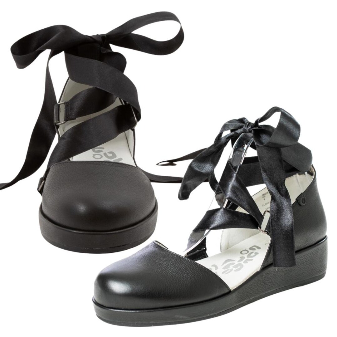 The Elaine Ballerina. Ballerina Wedge With Satin Ribbon Tie in Leather ...