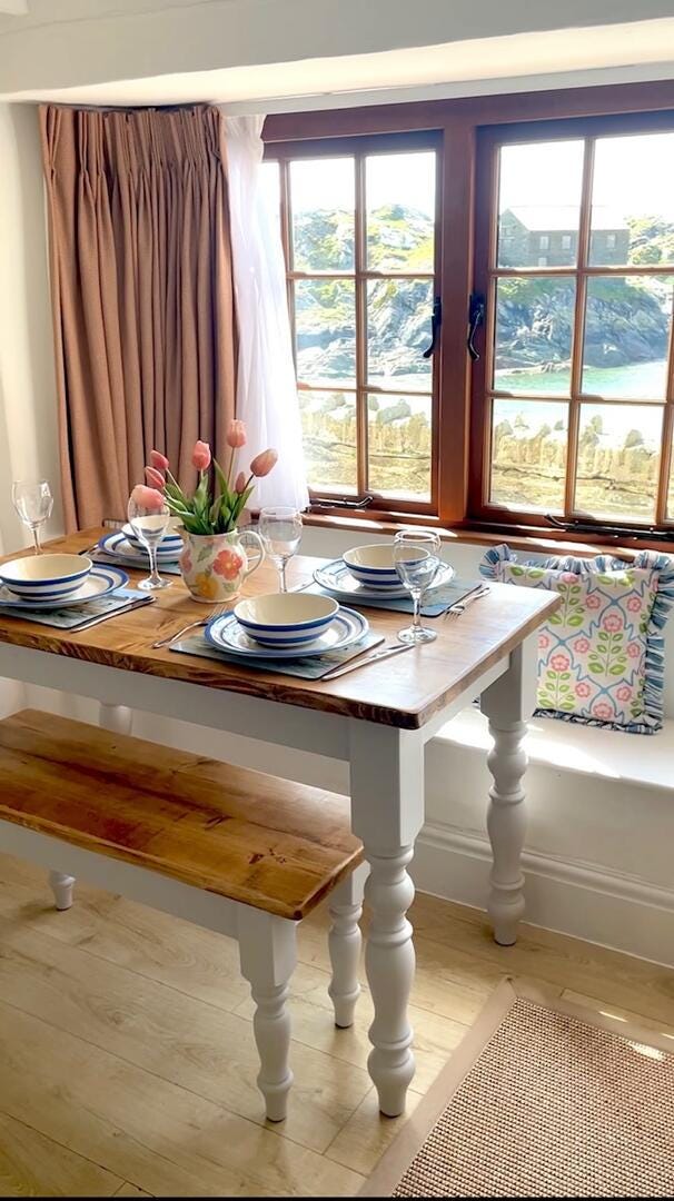 Narrow Farmhouse Table and Bench Set - Handcrafted Solid Wood Dining ...