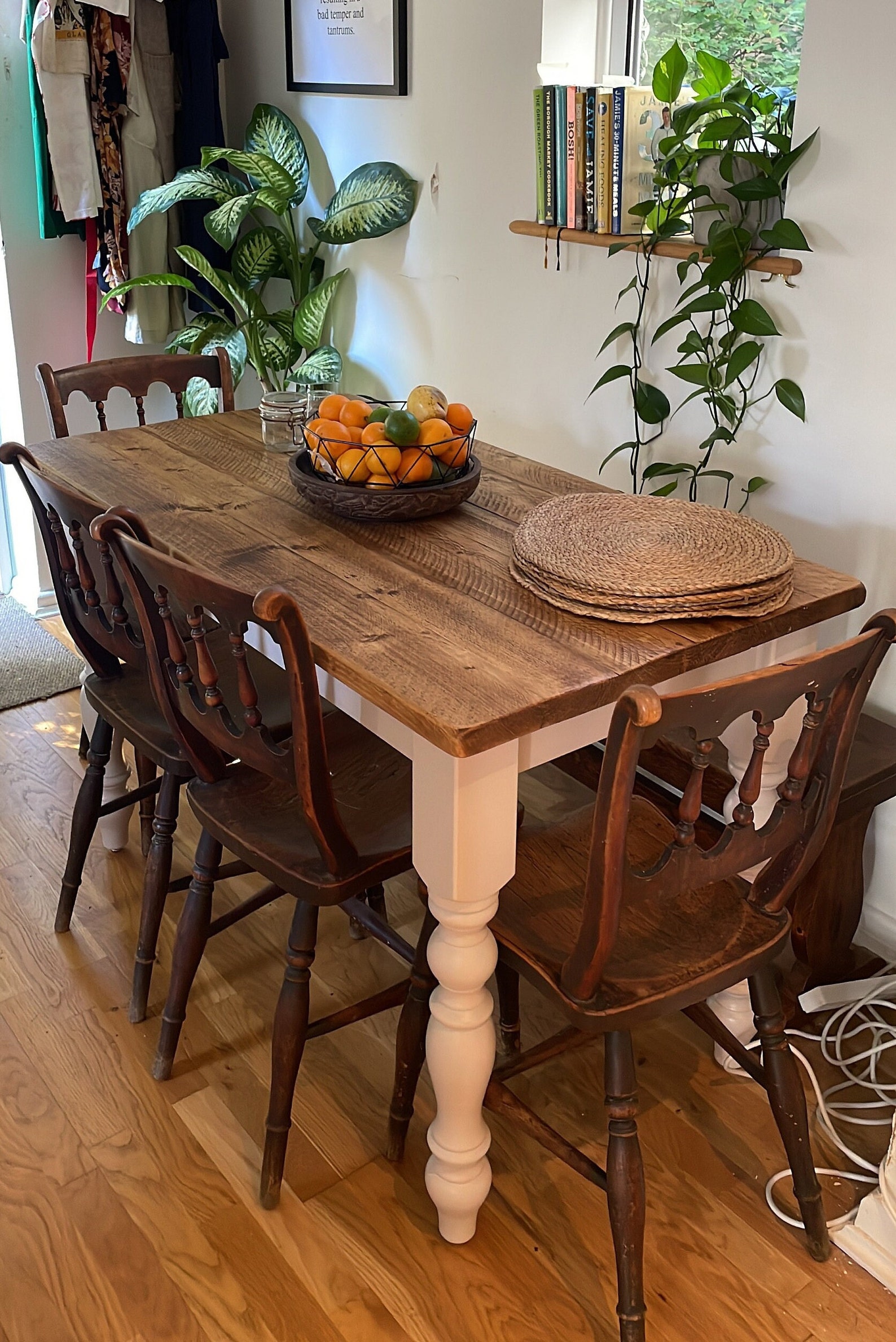 Rustic Narrow Farmhouse Table - Handcrafted Solid Wood Dining Furniture ...