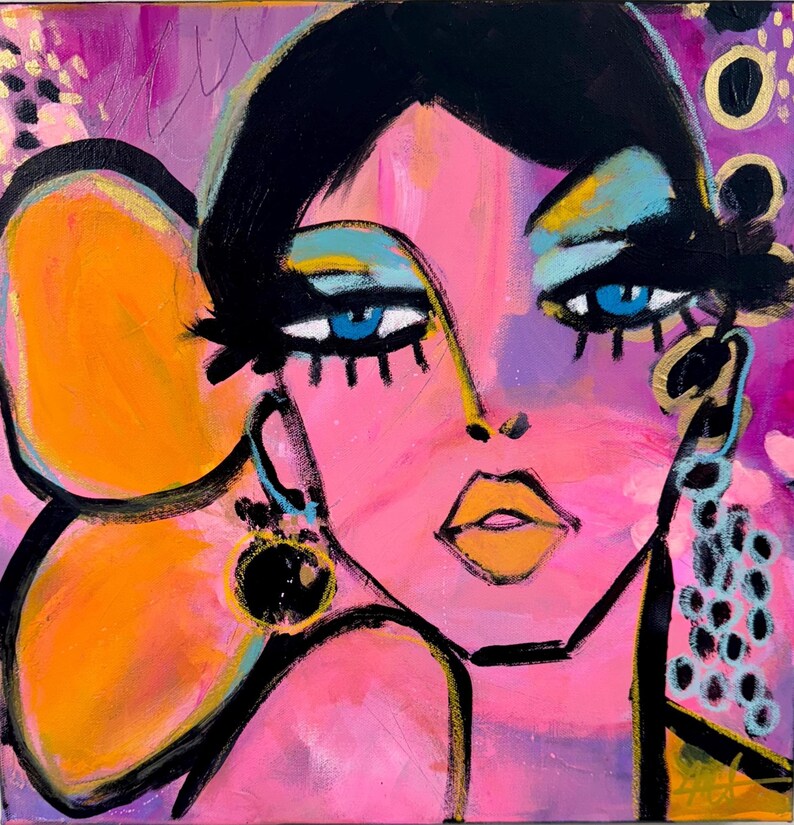 Glam Pop Art Portrait: 1970s Style Acrylic Painting on Canvas - Etsy